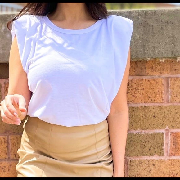 Tops | White Shoulder Pad Tank | Poshmark